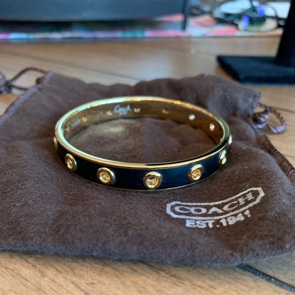 Coach | Jewelry | Coach Thin Grommet Bangle Blackgold Metal | Poshmark